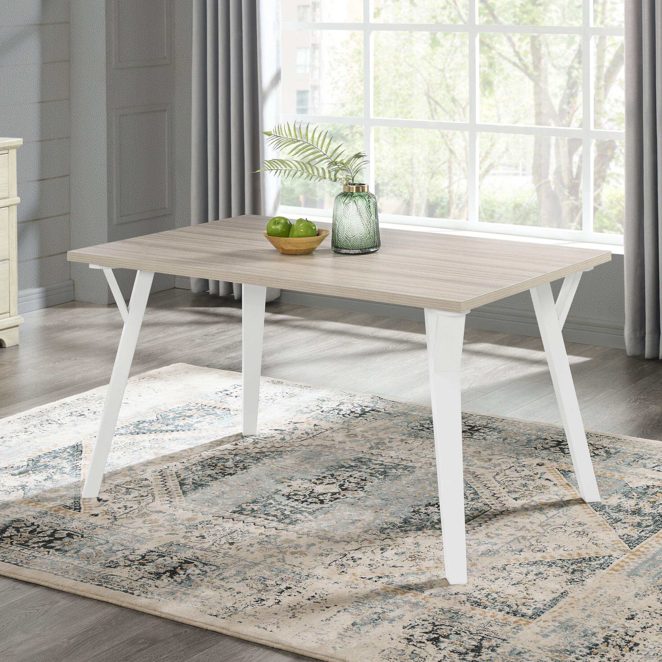 Alwynn Contemporary Rectangular Dining Table, White And Natural Wood ...