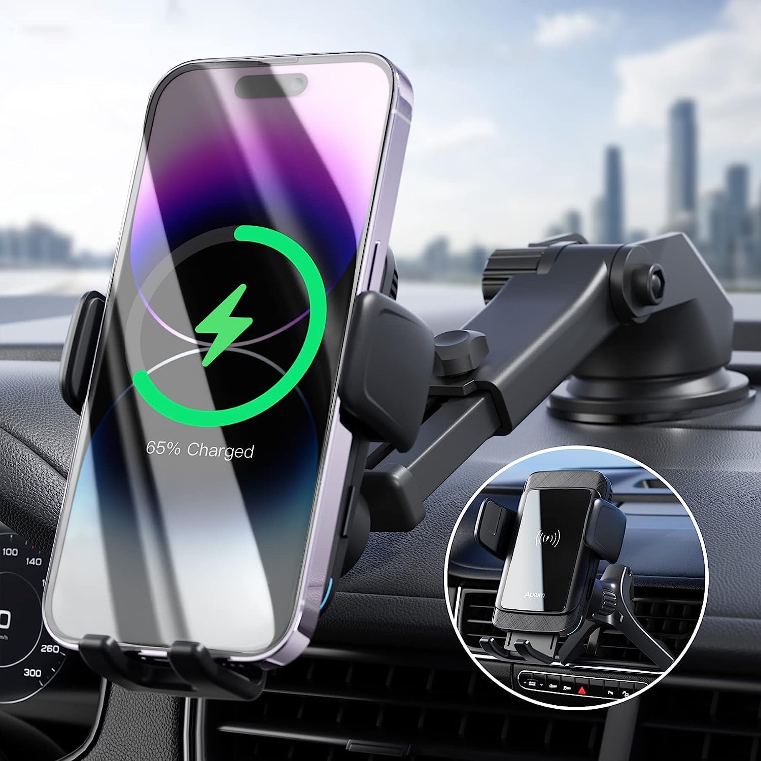Alxum Wireless Charging Car Mount, Suction Cup Dash Mount for iPhone13 ...