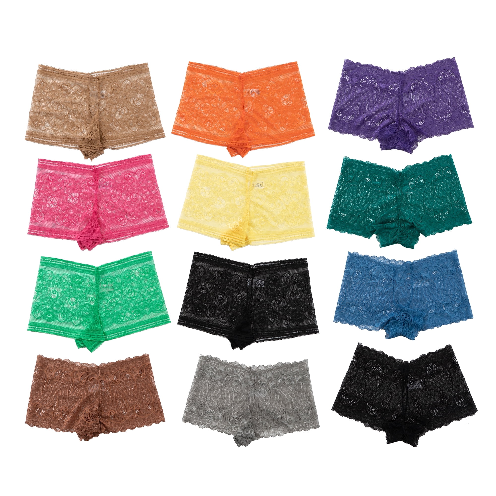 Alyce Ives Intimates All Lace Boyshort Panties, Brights 2, M, 12 Pack ...