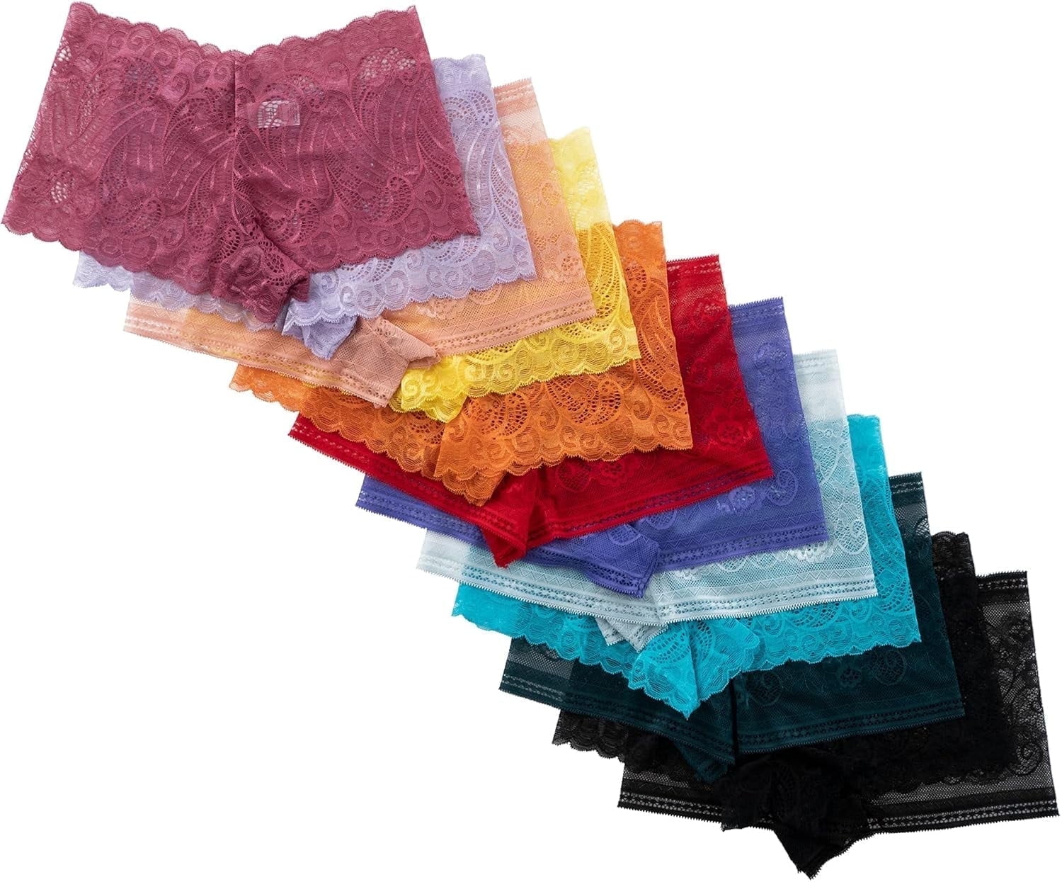 Alyce Ives Intimates All Lace Boyshort Panties, Brights 3, L, 12 Pack ...
