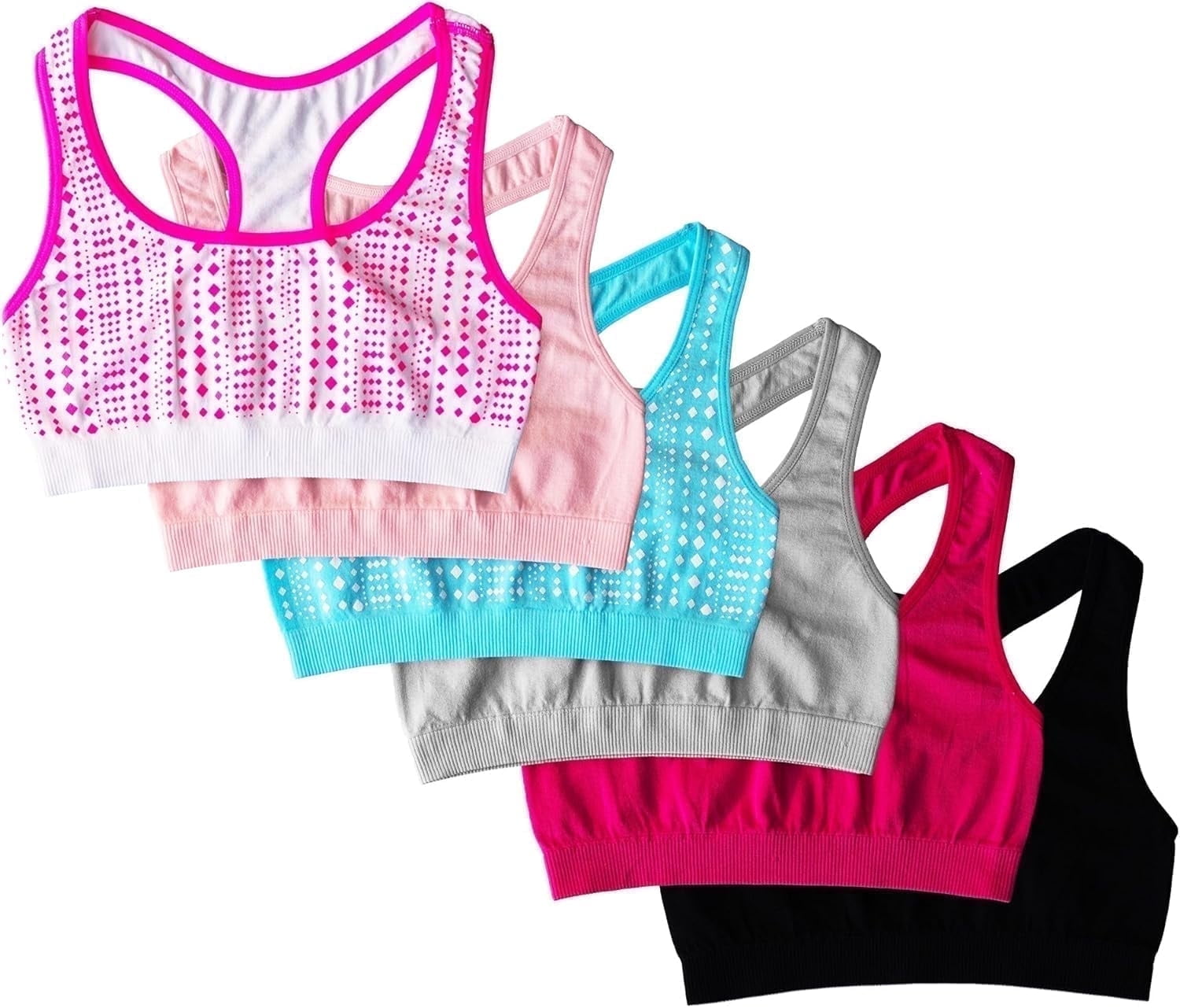 Alyce Ives Intimates Girls Sports Bra Preteen Junior 6 Pack Solid Dot ...