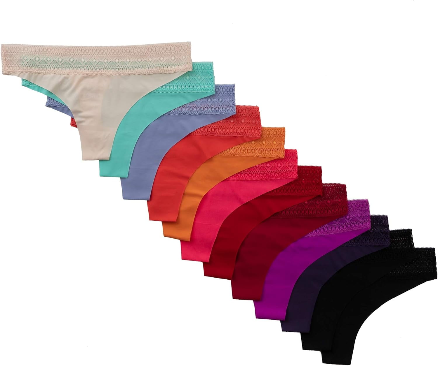 Alyce Ives Intimates Laser Cut Thongs for Women, M, Lace Waistband, 12 ...