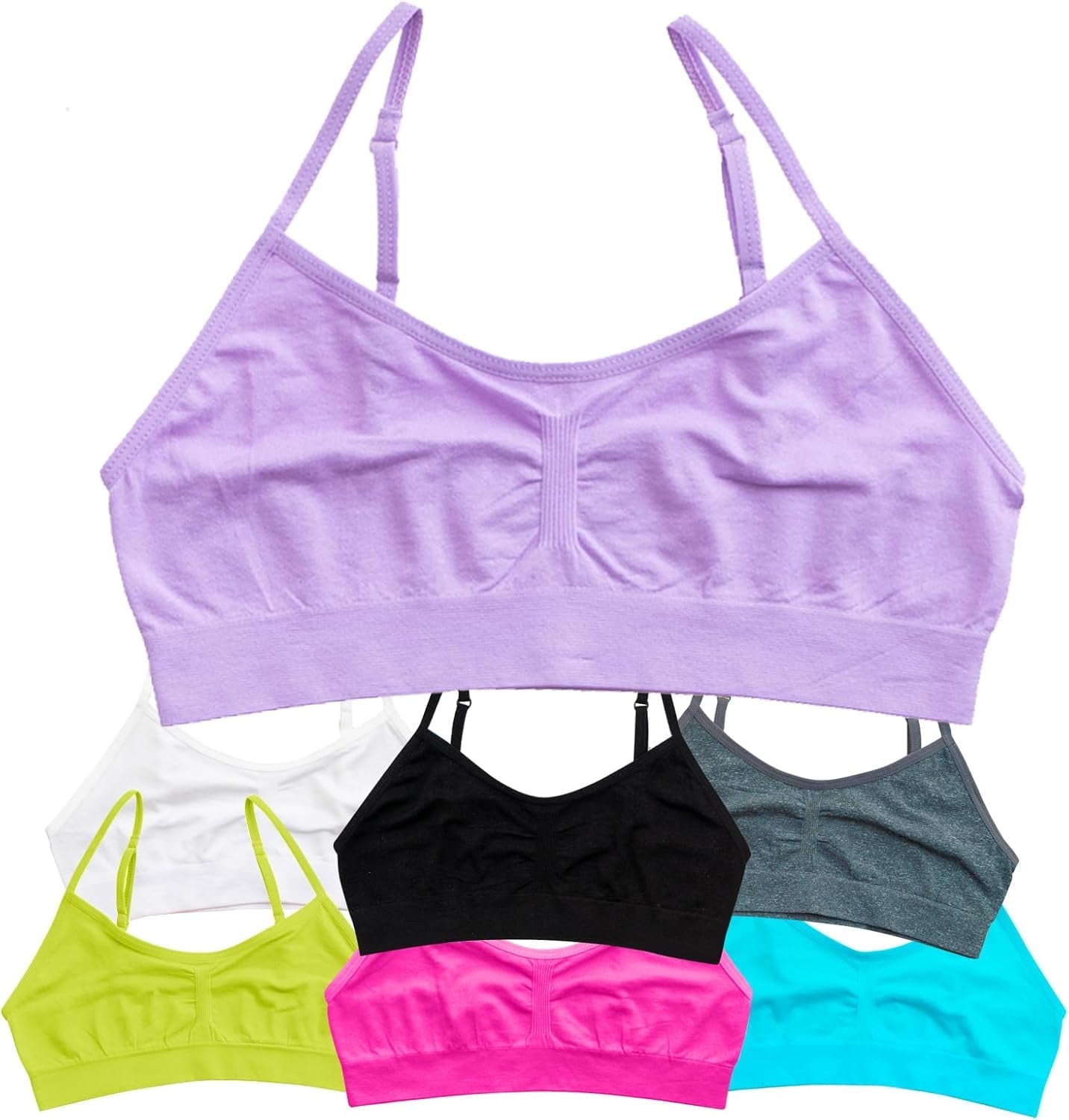 Alyce Ives Intimates Seamless Girls Sports Bra, Pastels, M, 7 Pack ...