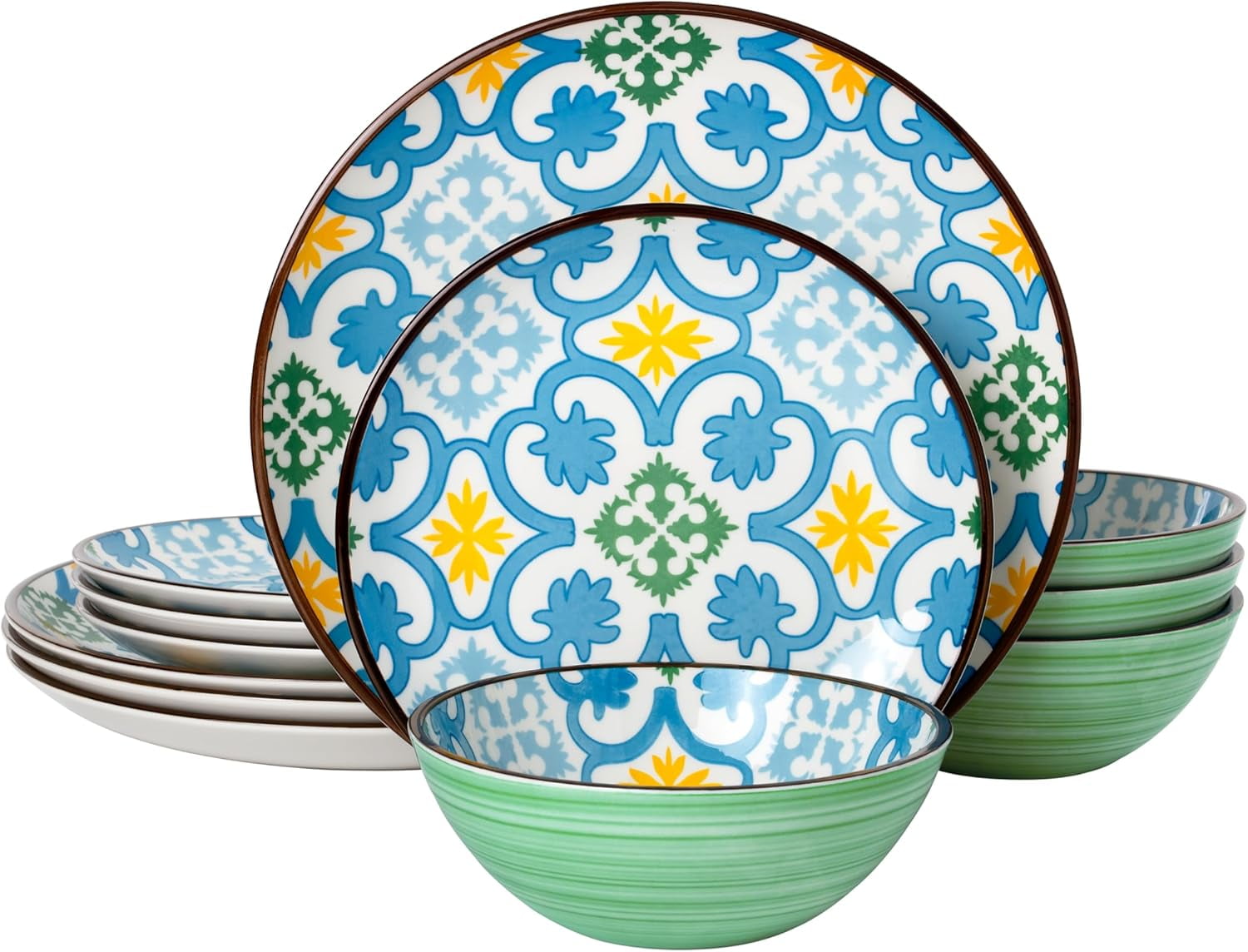 “Alyssa” 12-Piece Stoneware Dinnerware Set with Reactive Glaze Finish ...