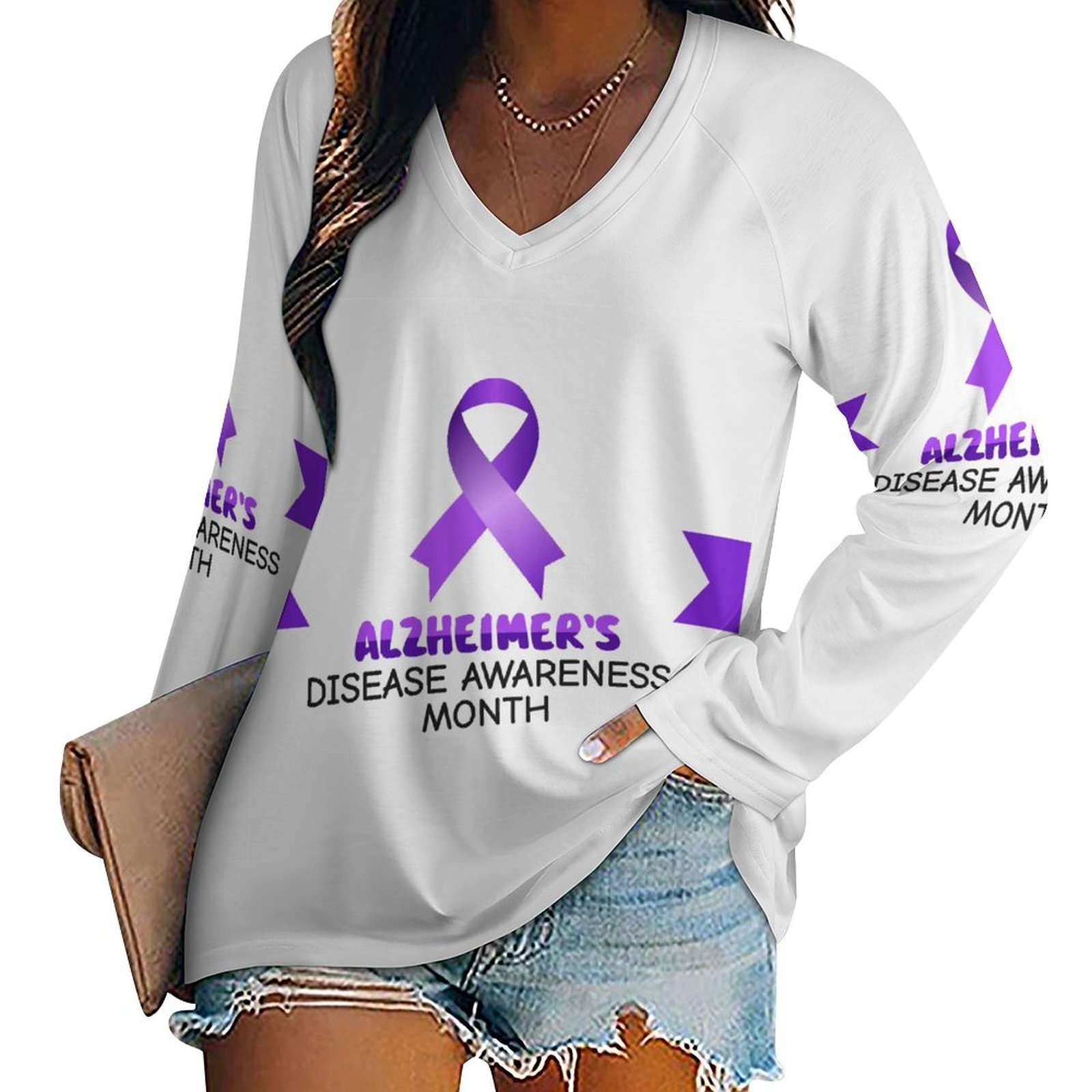 Alzheimer's And Brain Awareness Month Women's Long Sleeve Shirts Casual ...