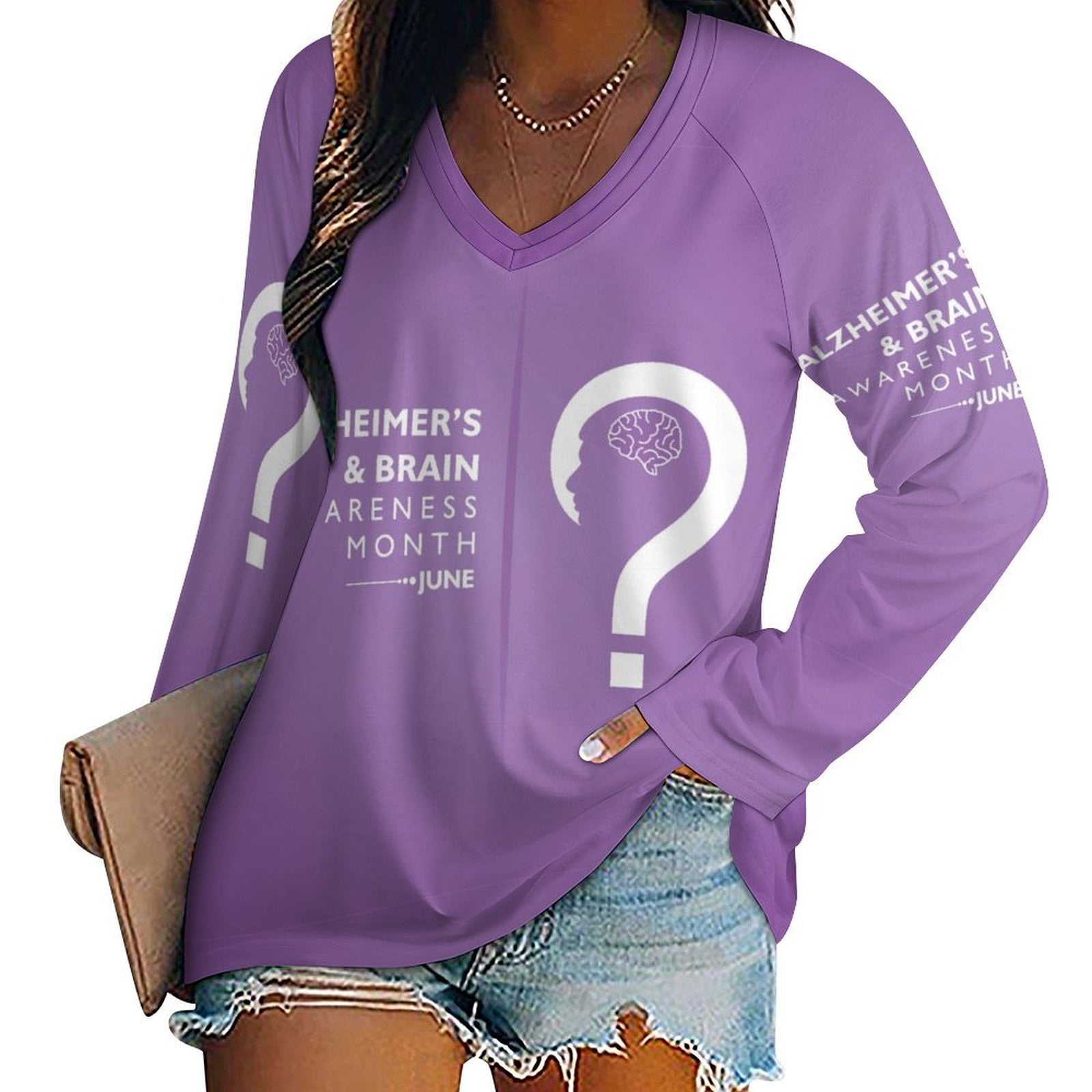 Alzheimer's And Brain Awareness Month Women's Long Sleeve Shirts Casual ...