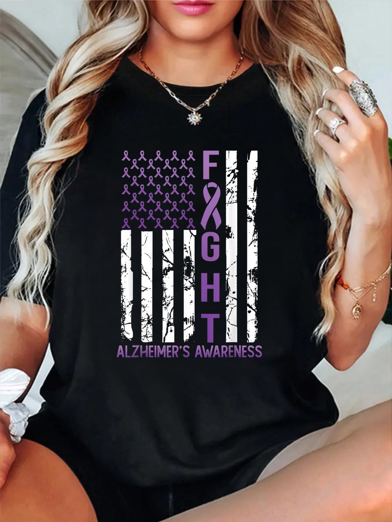 Alzheimer's Awareness Month Day USA Flag Ribbon Purple T-Shirt Graphic ...