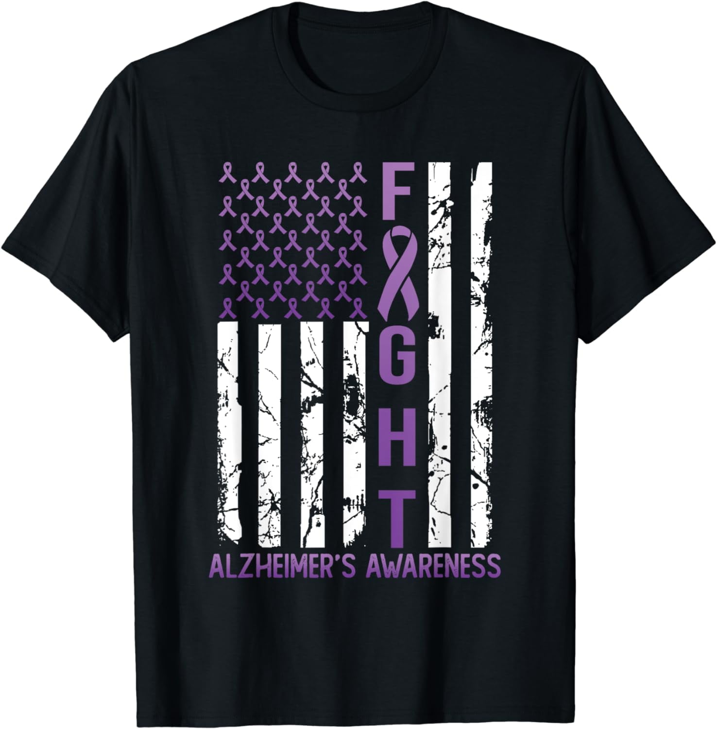 Alzheimer's Awareness Month Day USA Flag Ribbon Purple T-Shirt ...