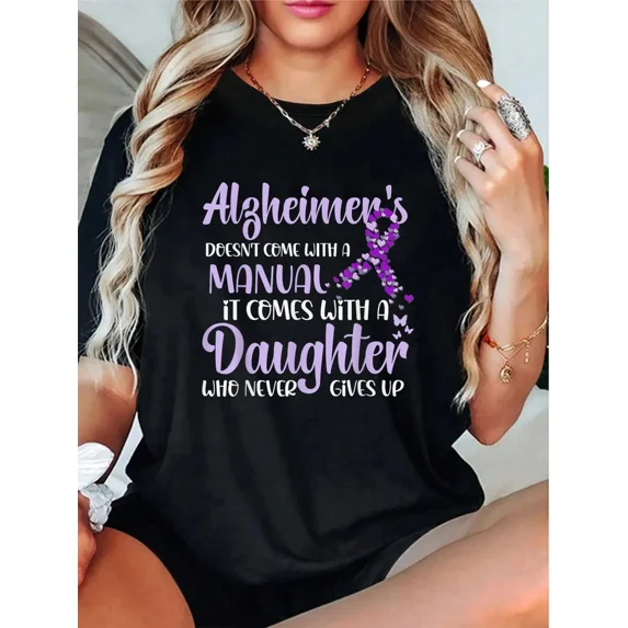 Alzheimer's Awareness Purple Ribbon Support T-Shirt - Inspirational ...