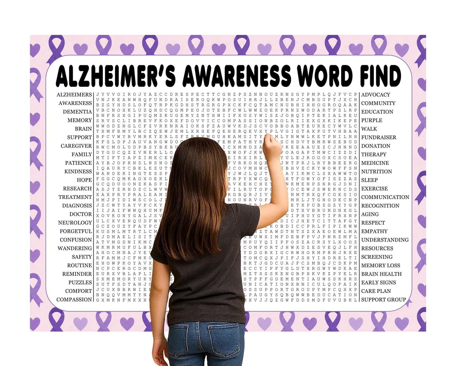 Alzheimer’s Awareness Word Search Game, Giant Crossword Puzzle, Large ...