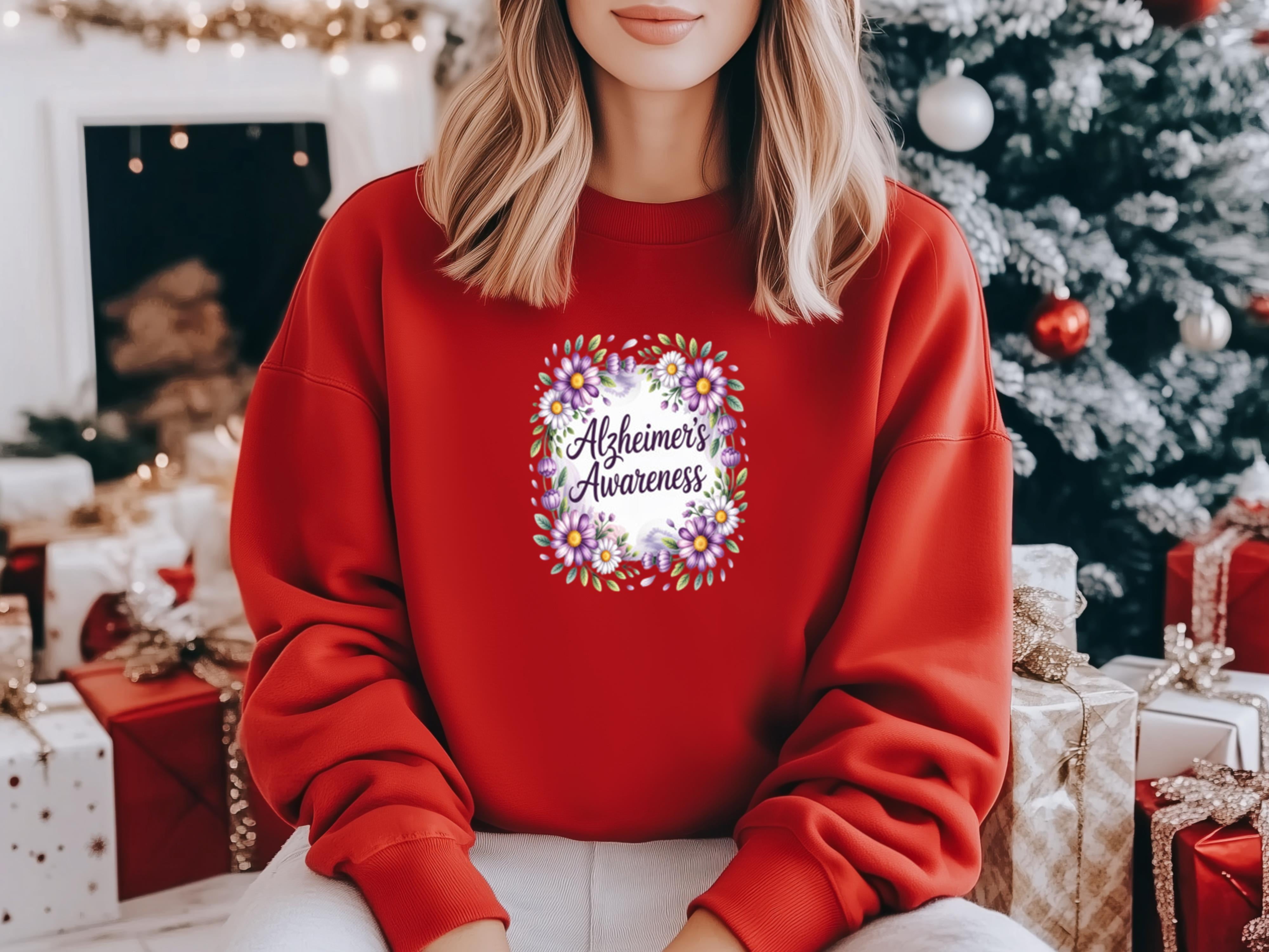 Alzheimers Awareness Purple Floral Ribbon Support Gift Sweatshirt, up ...