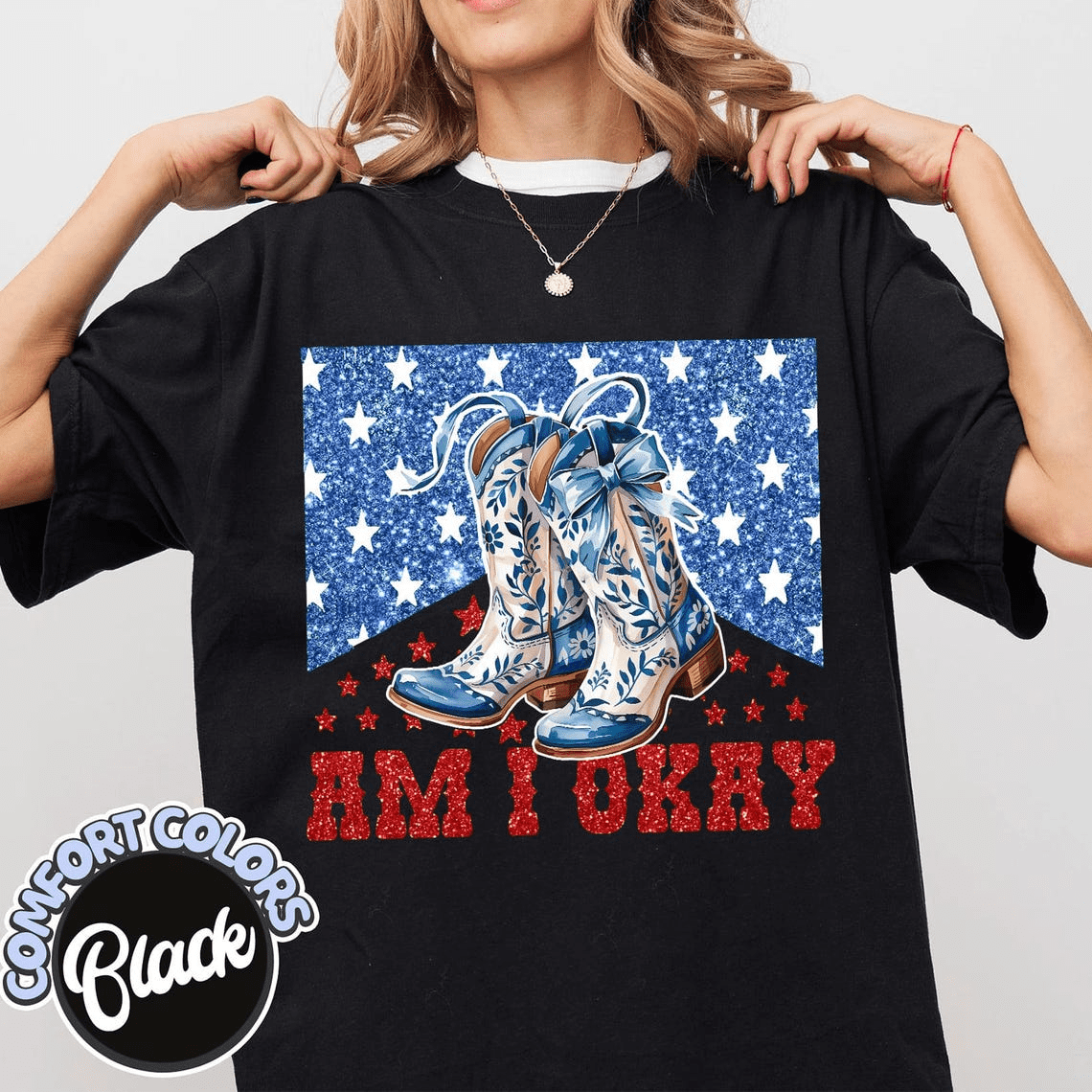Am I Okay Tshirt Cowgirl Bow Shirt Blue Boots Country Girls Western ...