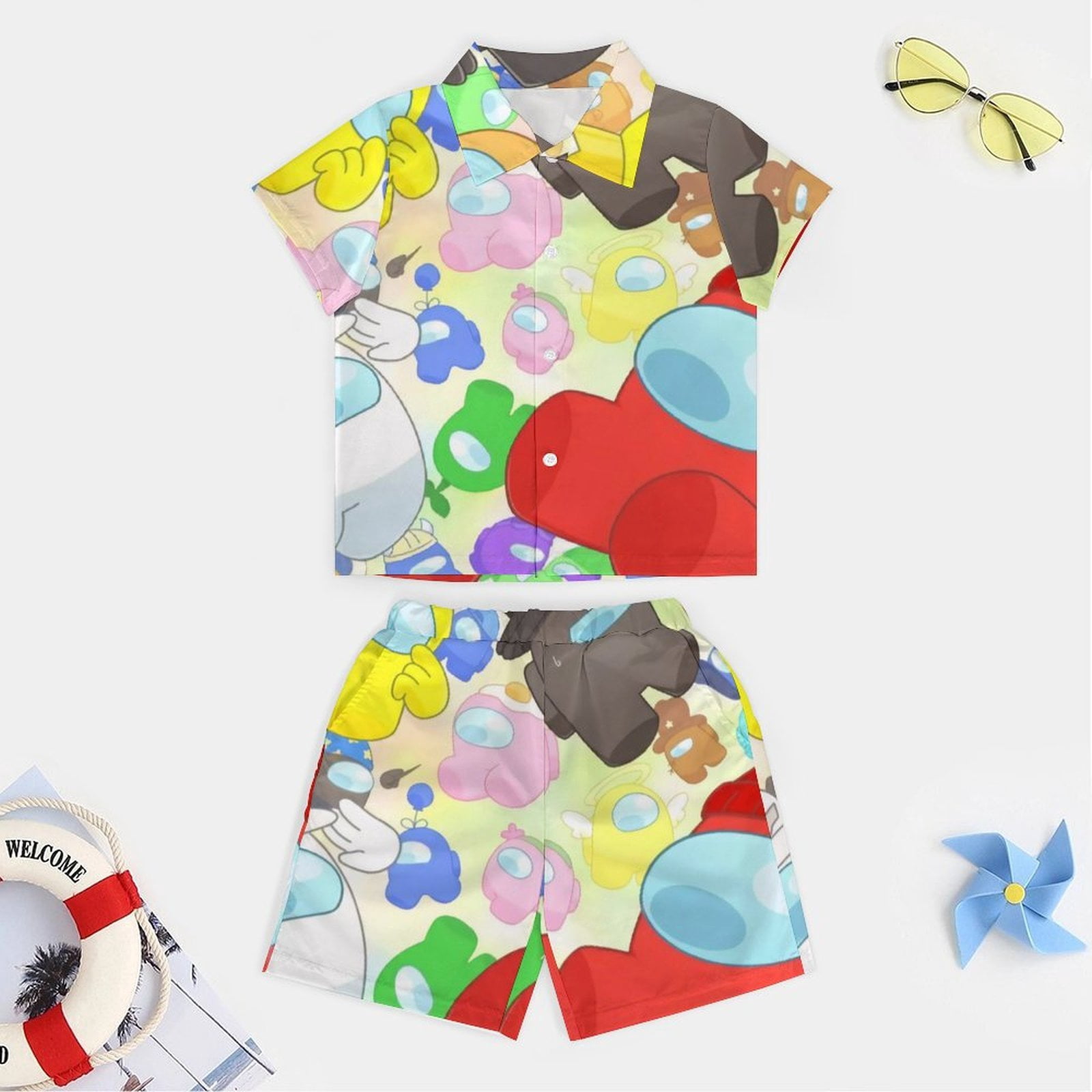 Am-on!g ~Us Kids Hawaiian Button Down Shirt and Short Set Beach Shirts ...