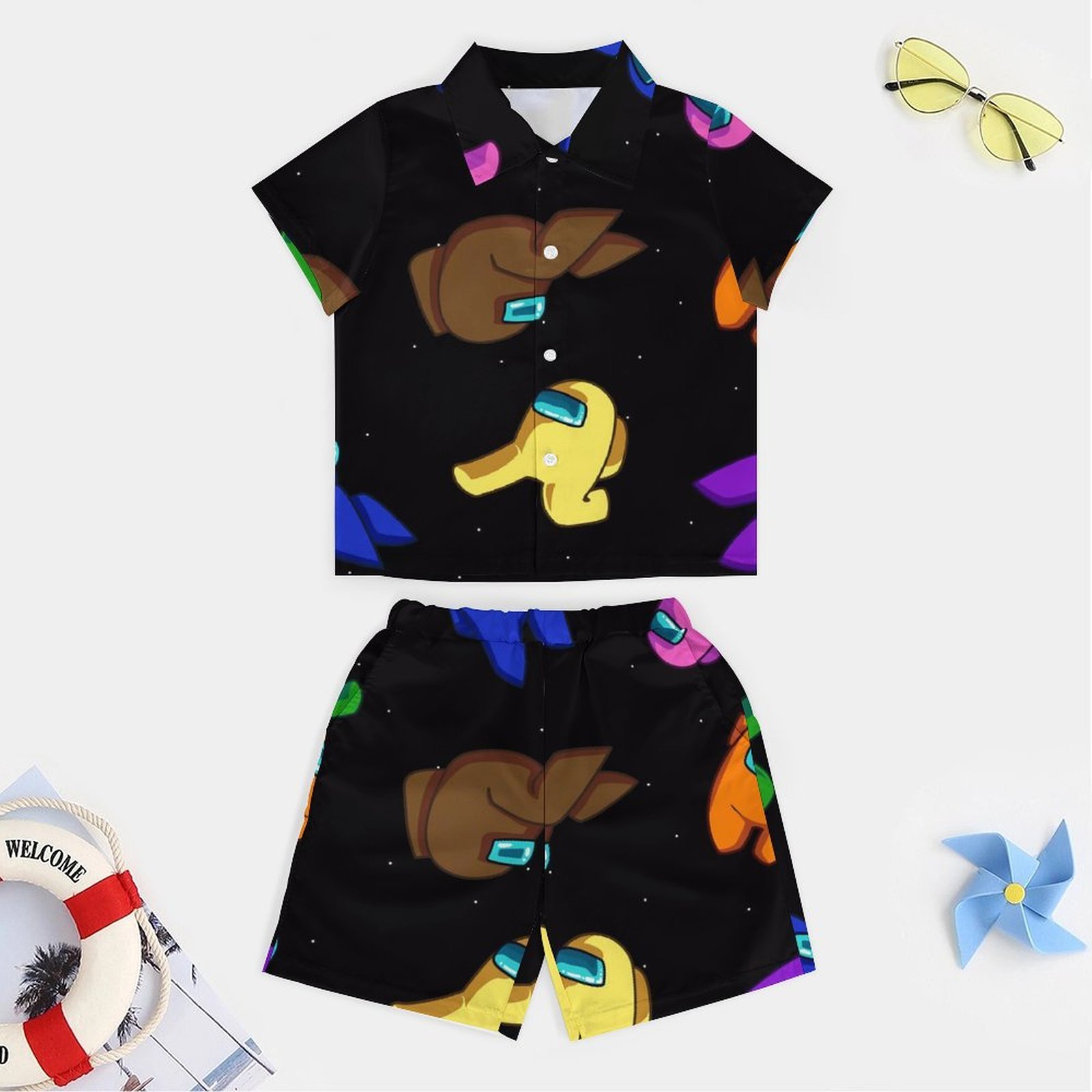 Am#ong-Us Kids Hawaiian Button Down Shirt and Short Set Beach Shirts ...