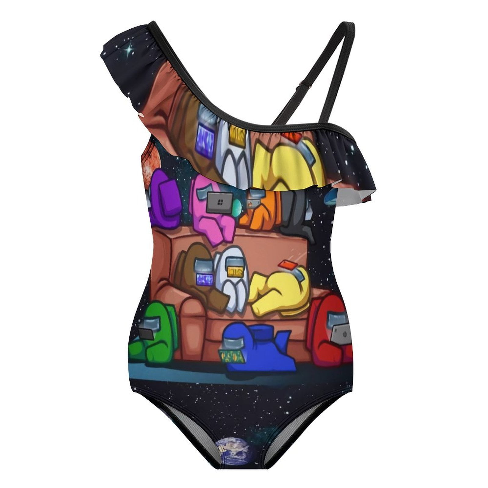 Am-ongus Girls Swimsuit One Piece Swimsuits Ruffle Bathing Suit Kids ...