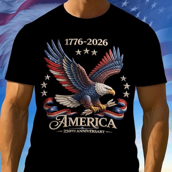 Am3r!ca 250th Anniversary Patriotic T-Shirt with Bald Eagle and Flag ...