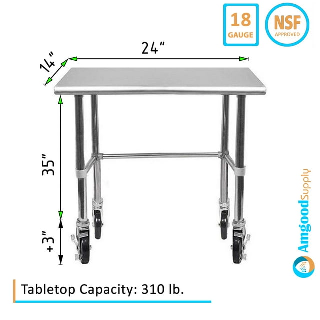 AmGood 24" Long x 14" Deep Stainless Steel Work Table With Open Base ...