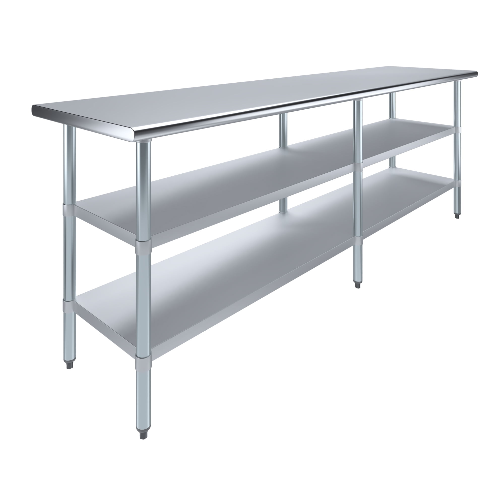AmGood 24 in. x 96 in. Stainless Steel Table with Two Undershelves ...