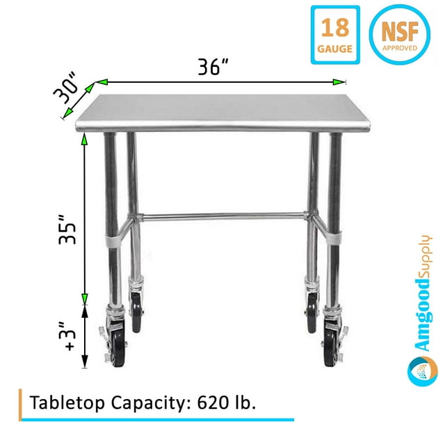 AmGood 36" Long x 30" Deep Stainless-Steel Work Table with Open Base ...