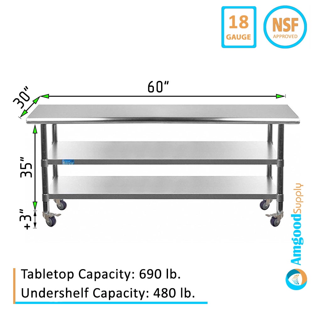 AmGood 60" Long x 30" Deep Stainless Steel Work Table with 2 Shelves ...
