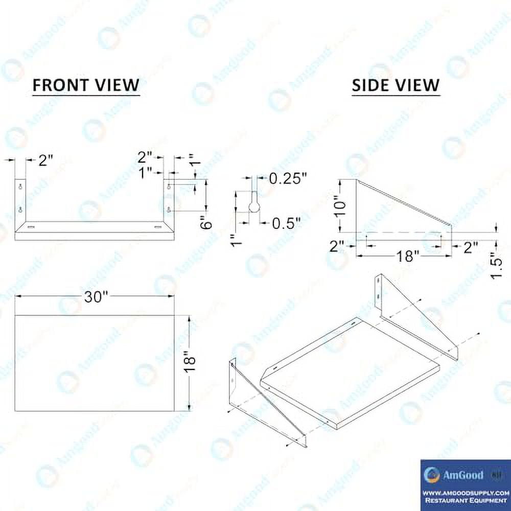 AmGood Stainless Steel Wall Shelf with Side Guards (30" Long x 18" Deep ...
