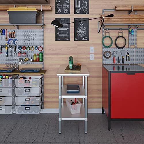 AmGood Stainless Steel Work Table with 2 Shelves | NSF | Metal Utility ...