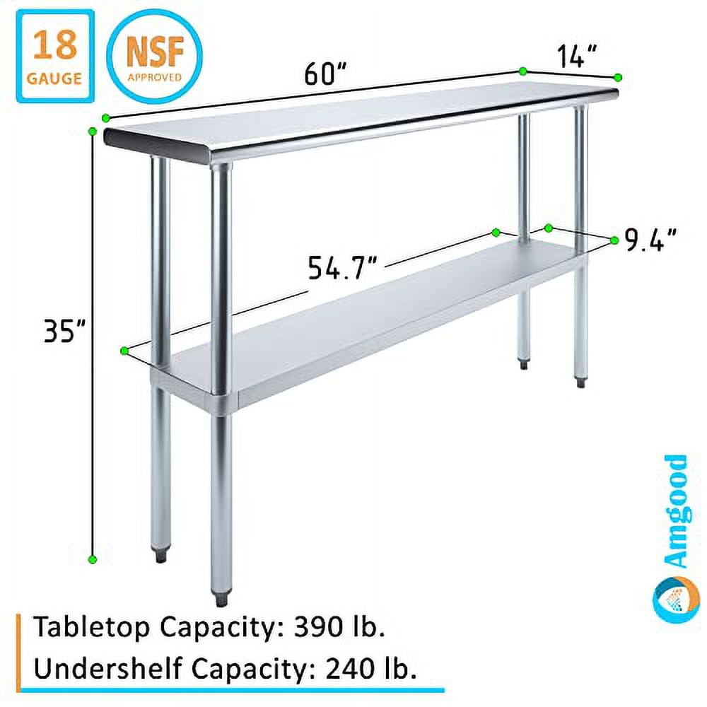 AmGood Stainless Steel Work Table with Undershelf | Food Prep NSF ...