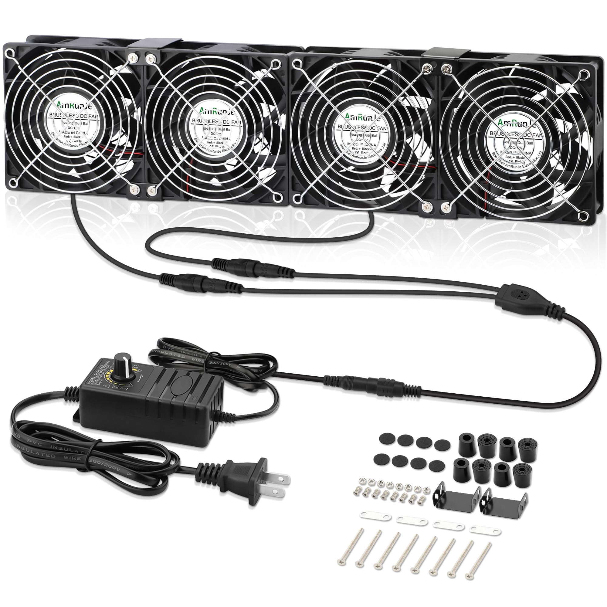 AmRunJe 4 x 120mm KEF16 Server Rack Fan DC 12V with AC Speed Control ...