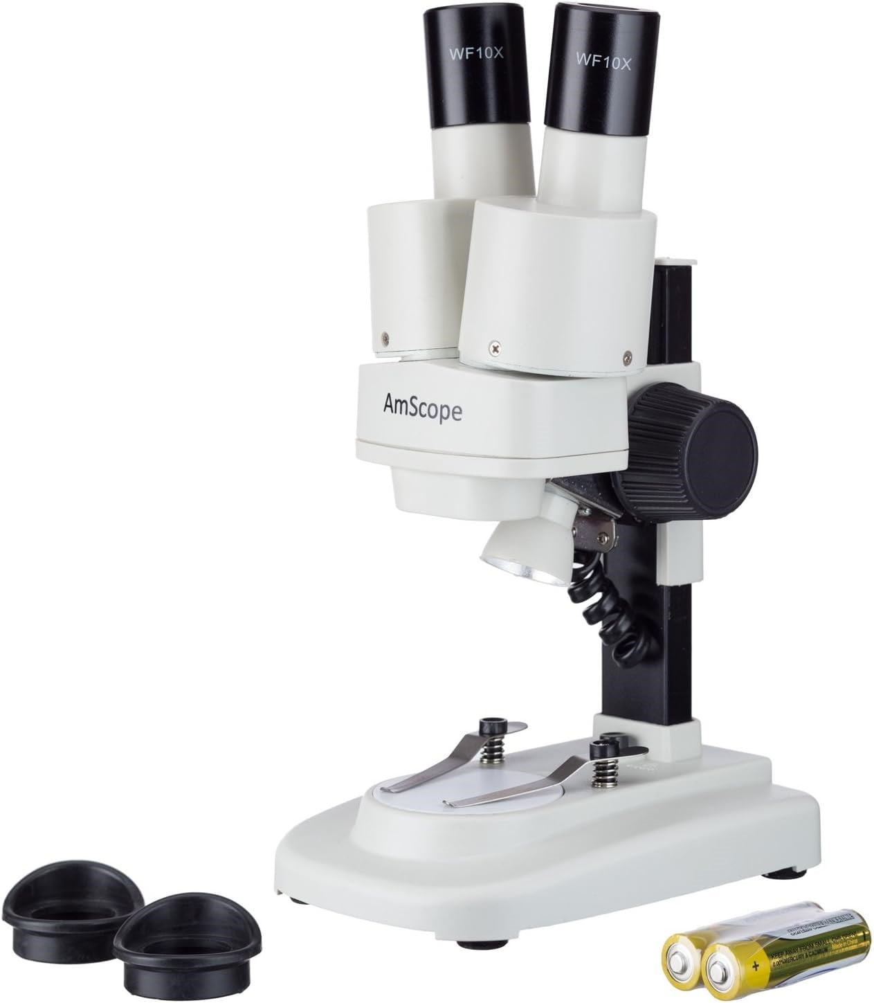 AMSCOPE_KIDS 100X_LED Portable Binocular Stereo Microscope, WF5X and WF10x Eyepieces, 10X and ...