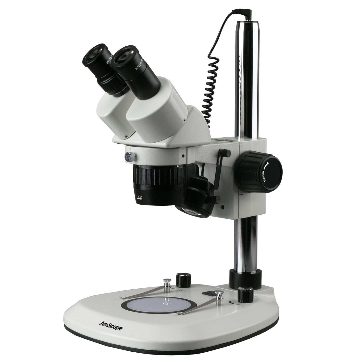 AmScope 10X-30X Super Widefield Pillar Stand Stereo Microscope with Top ...