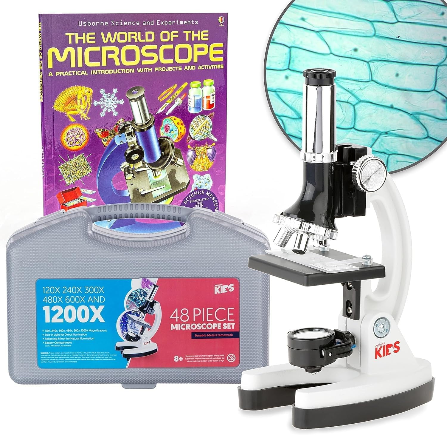 AmScope 1200X 48-pcs Kids Student Beginner Microscope Kit with Slides ...