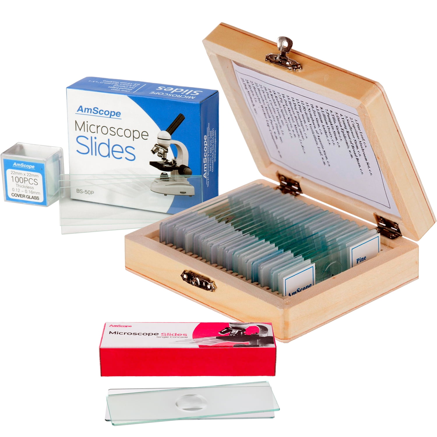 AmScope 25 Microscope Prepared Slides, 50 Pre-Cleaned Blank Plate ...
