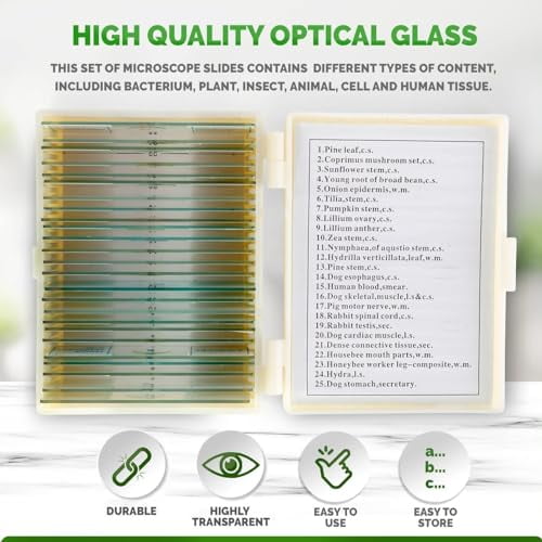 AmScope 25pc Prepared Glass Microscope Slides in Plastic Case with ...