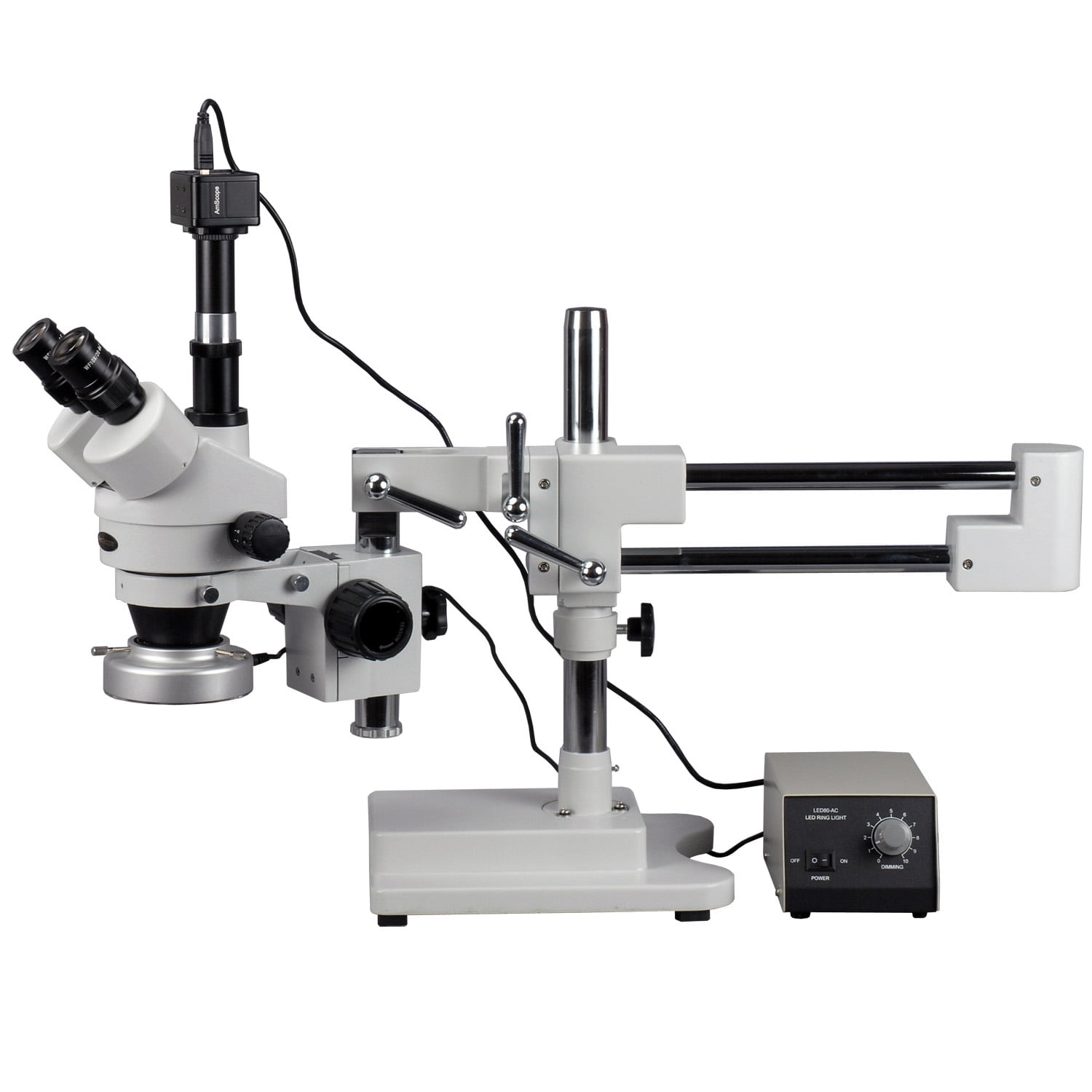 AmScope 3.5X-90X Boom Stand Stereo Microscope w 80-LED Ring Light + 5MP ...