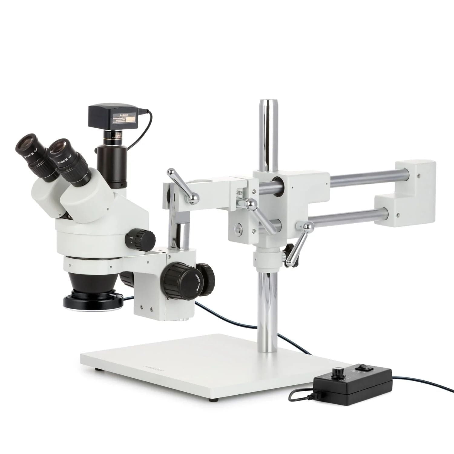 AmScope 3.5X-90X Simul-Focal Stereo Zoom Microscope on Boom Stand with ...