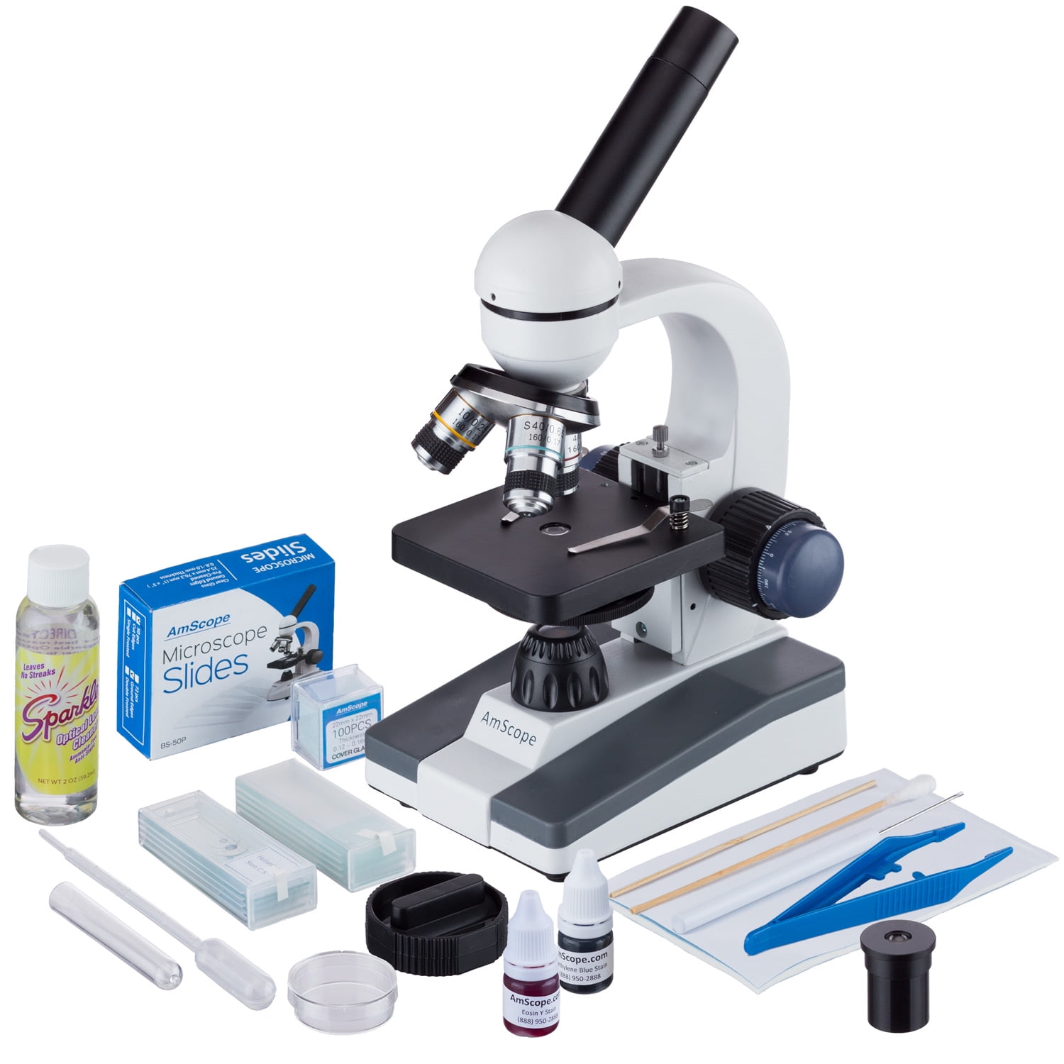 AmScope 40X-1000X Portable Student Microscope with Extensive Slide ...