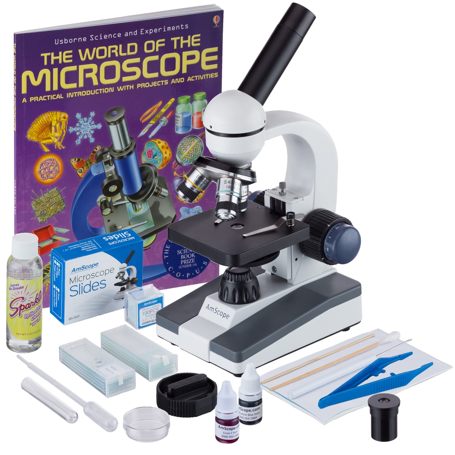 AmScope 40X-1000X Portable Student Microscope with Extensive Slide ...