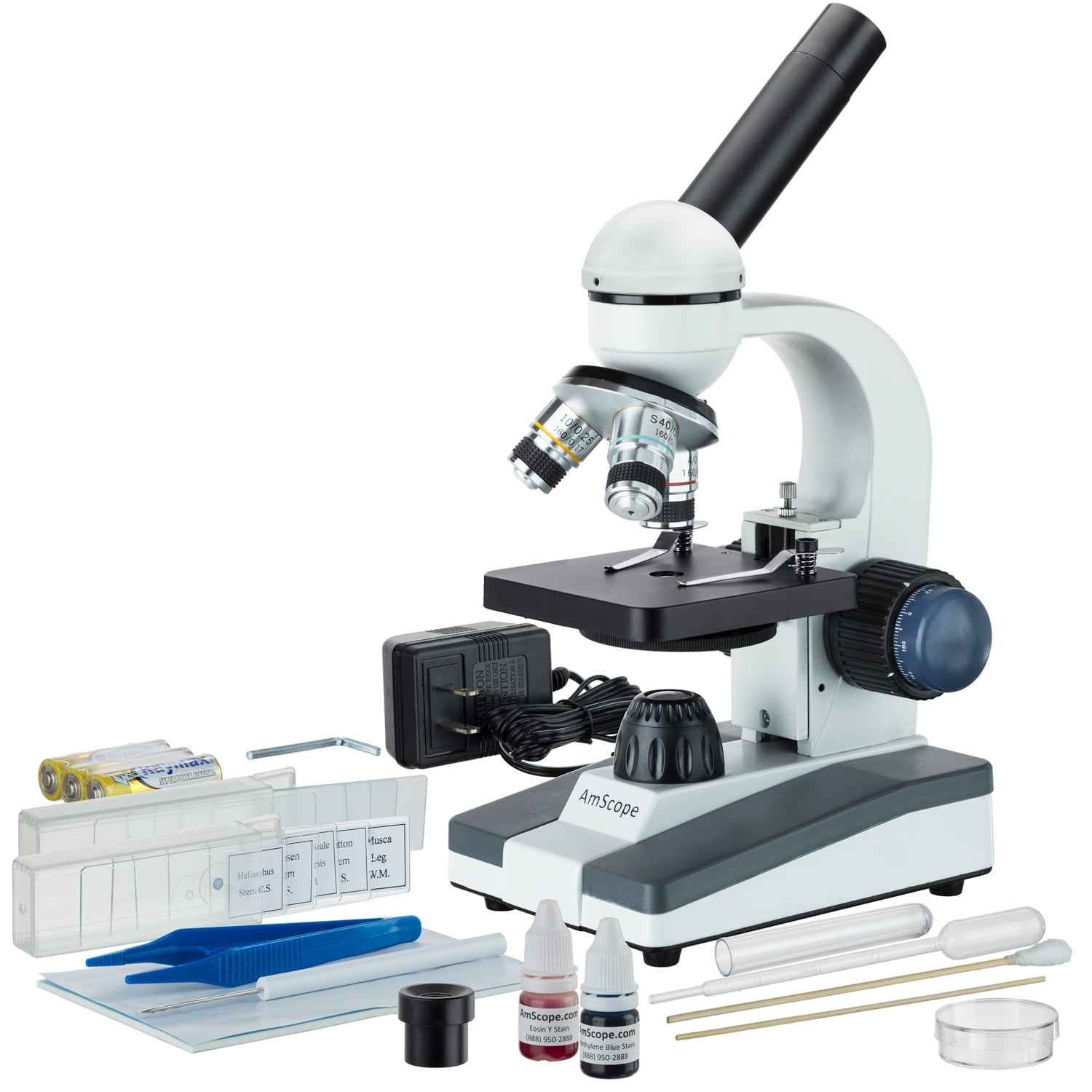 AmScope 40X-1000X Portable Student Microscope with Slide Preparation ...