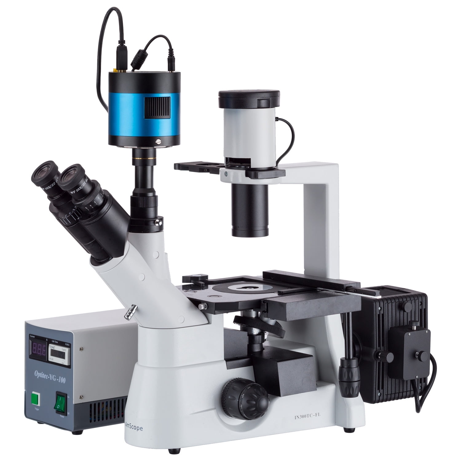 AmScope 40x-400x Inverted Plan Fluorescence Microscope + CCD Low-light ...
