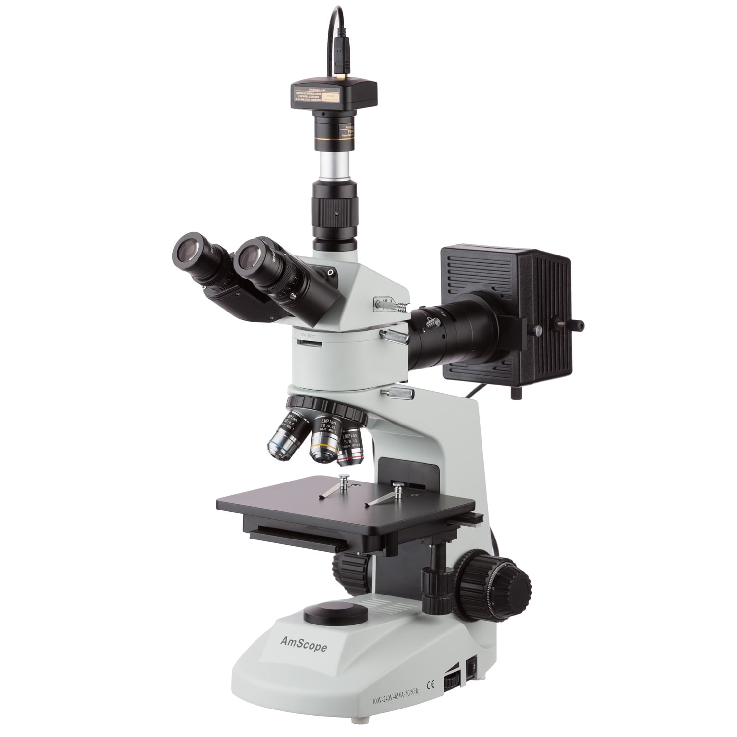 AmScope 50X-500X Metallurgical Microscope w Polarizing Features + 14MP ...
