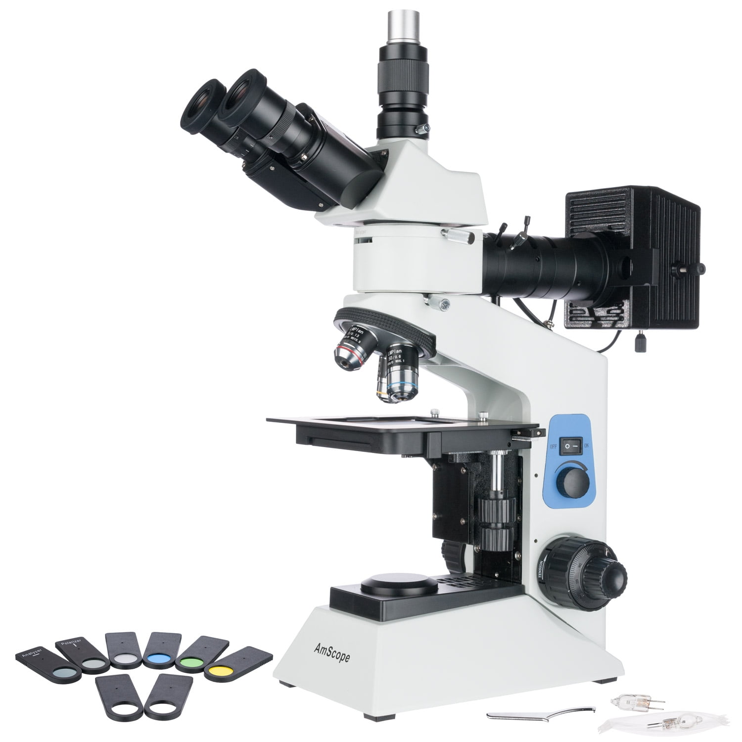 AmScope 50X-500X Trinocular Polarized-light Metallurgical Microscope ...