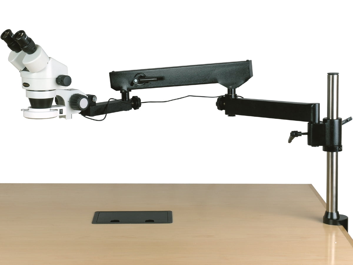 AmScope 7X-45X Binocular Articulating Arm Pillar Clamp 144-LED Zoom ...