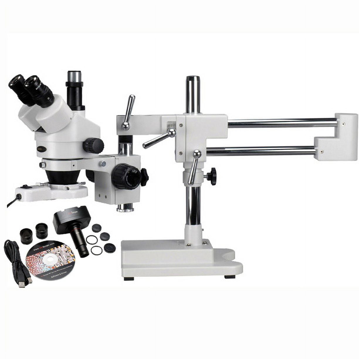 AmScope 7X-45X Stereo Boom Microscope + 1.3M Camera + Light New ...