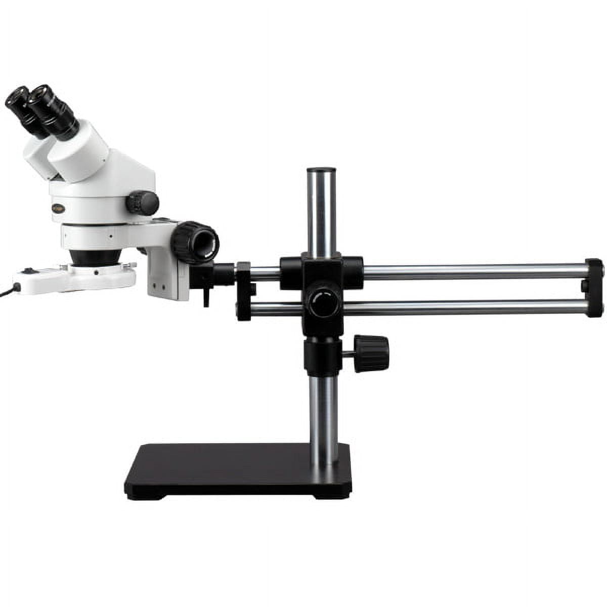 AmScope 7X-45X Stereo Microscope on Ball Bearing Boom Stand + Fluo ...