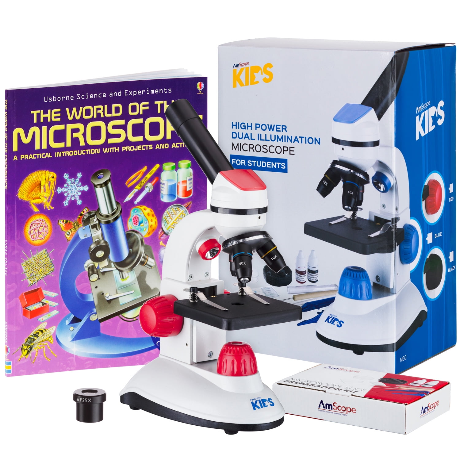AmScope AMSCOPE-KIDS 40X-1000X Dual Illumination Microscope (Red) with ...