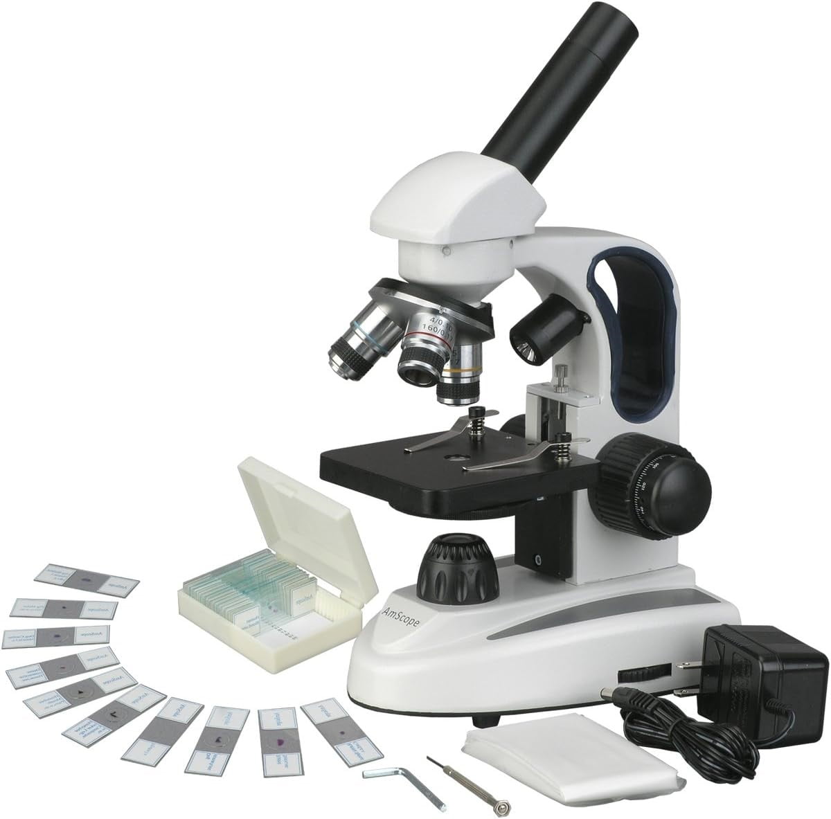 AmScope M158C-2L-PS25 Cordless Compound Monocular Microscope, WF10x and ...