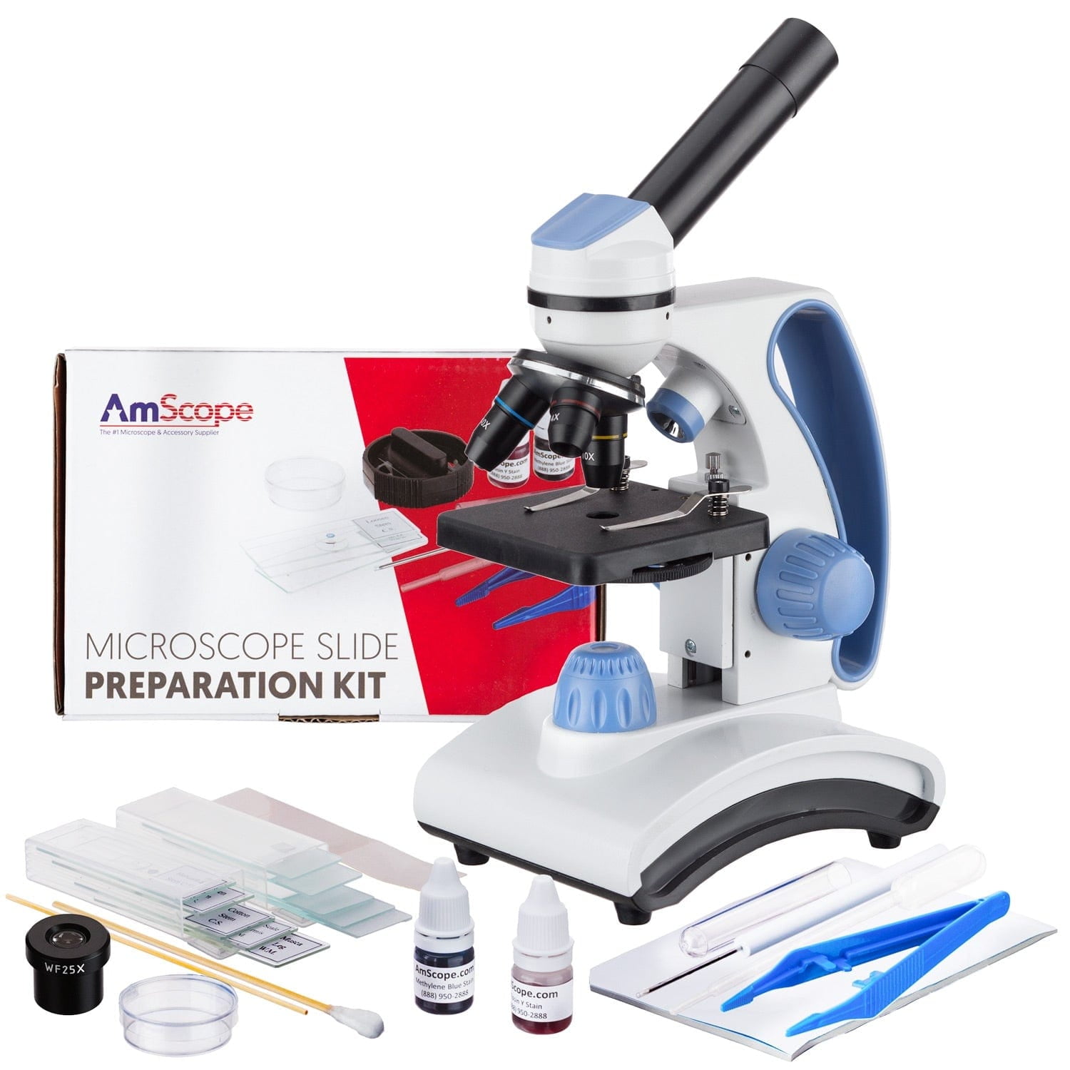 AmScope M161C-2L-SP14-V287 40X-1000X Student Microscope with Slide Prep ...