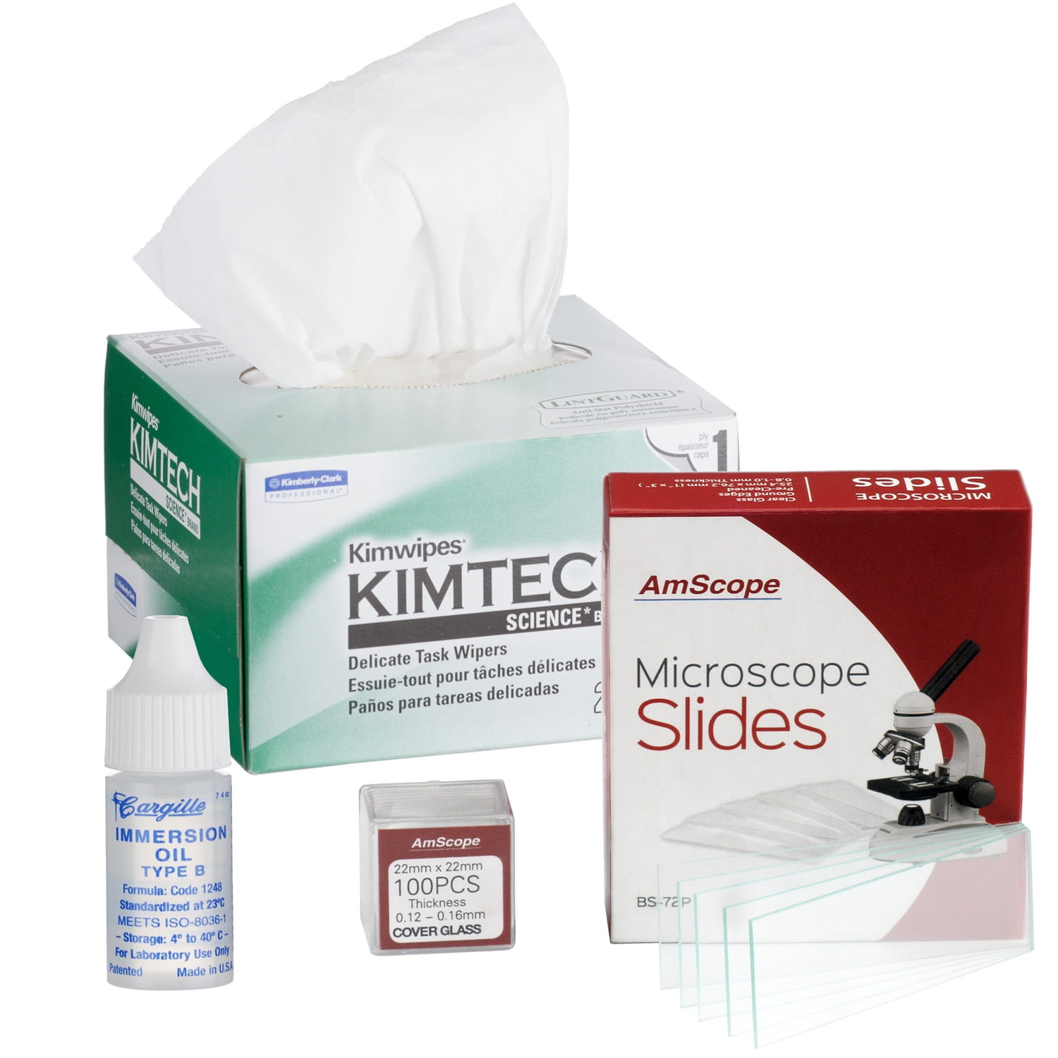 AmScope Microscope Immersion Oil 1/4 Oz Type B with Kimwipes, 72 Slides ...