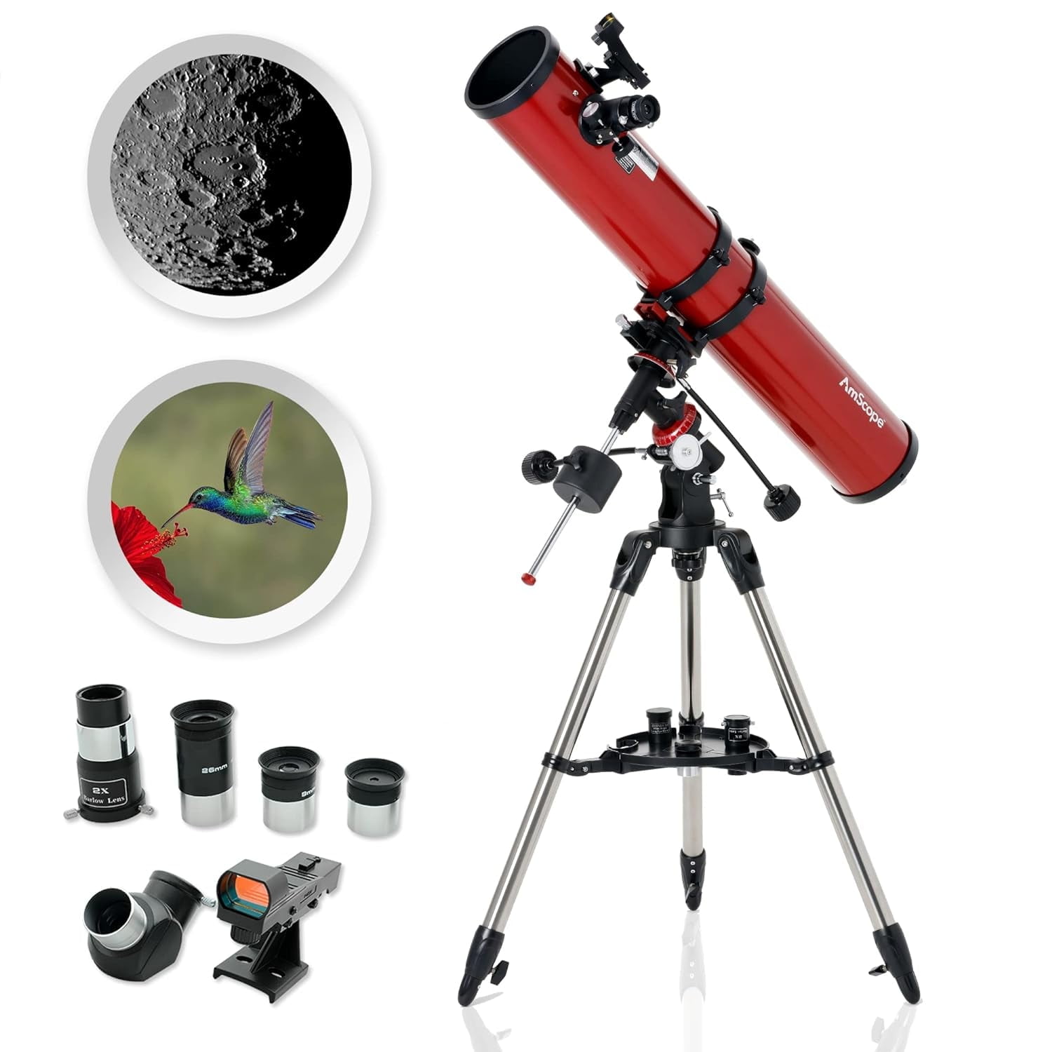 AmScope Reflector EQ Telescope with Equatorial Mount, 114mm Aperture ...
