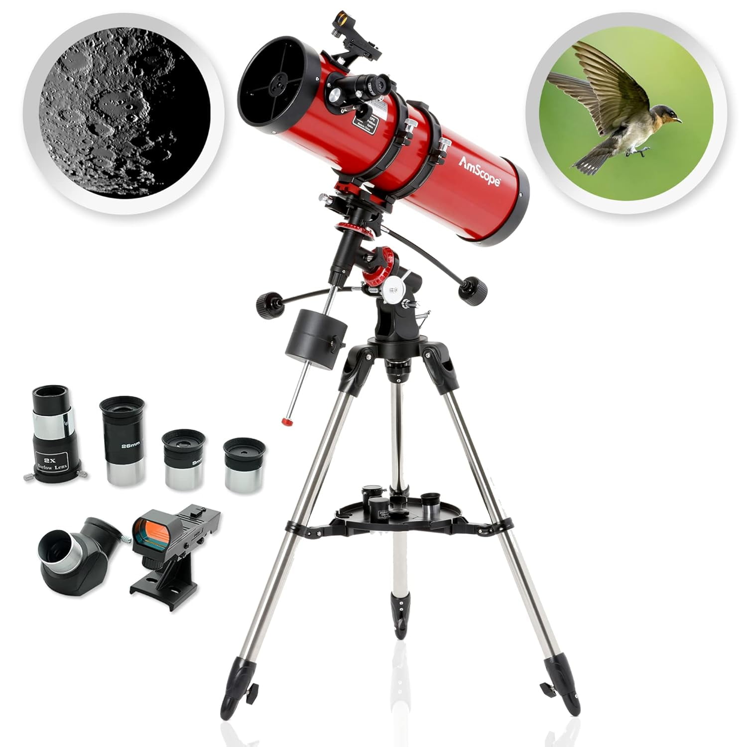 AmScope Reflector EQ Telescope with Equatorial Mount, 130mm Aperture ...